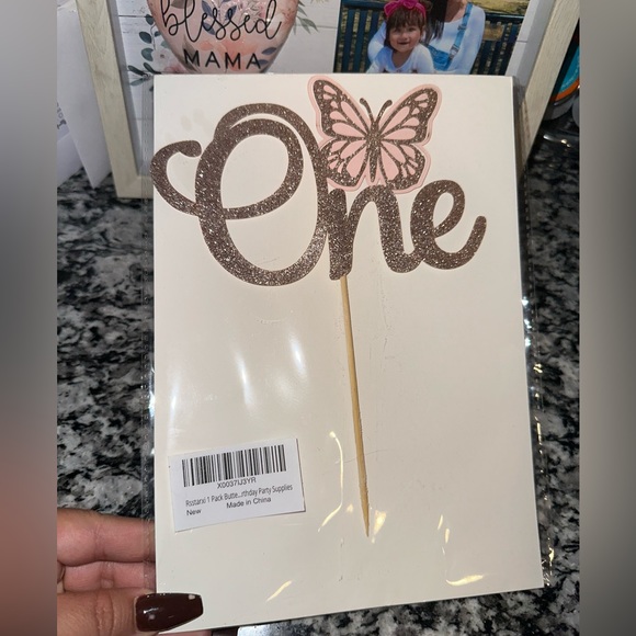 Amazon | Party Supplies | Butterfly One Cake Topper Rose Gold Glitter ...